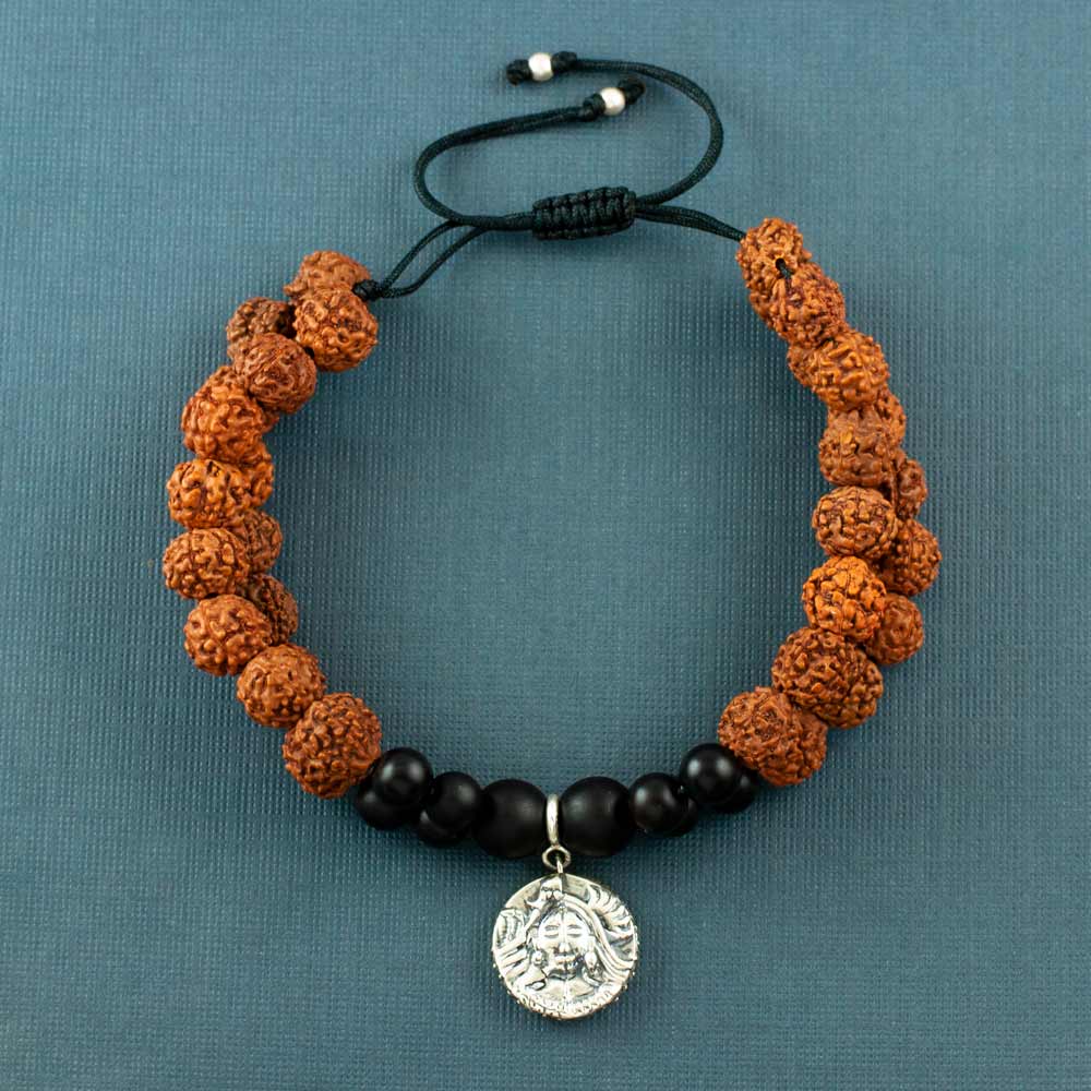 Shiva Parvati Aashirwaad Silver Charm Rudraksh Rakhi Adjustable Bracel