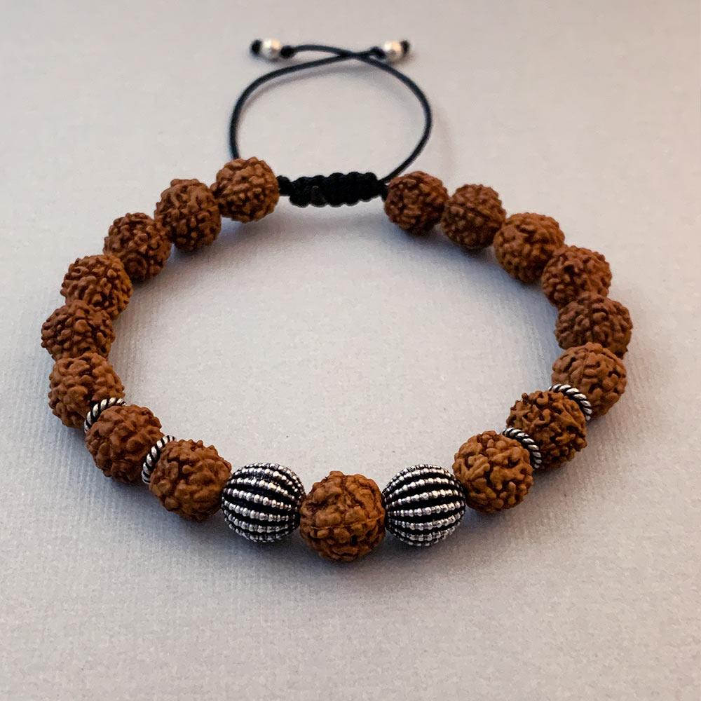 Silver Highlights Adjustable Rudraksh Rakhi Bracelet