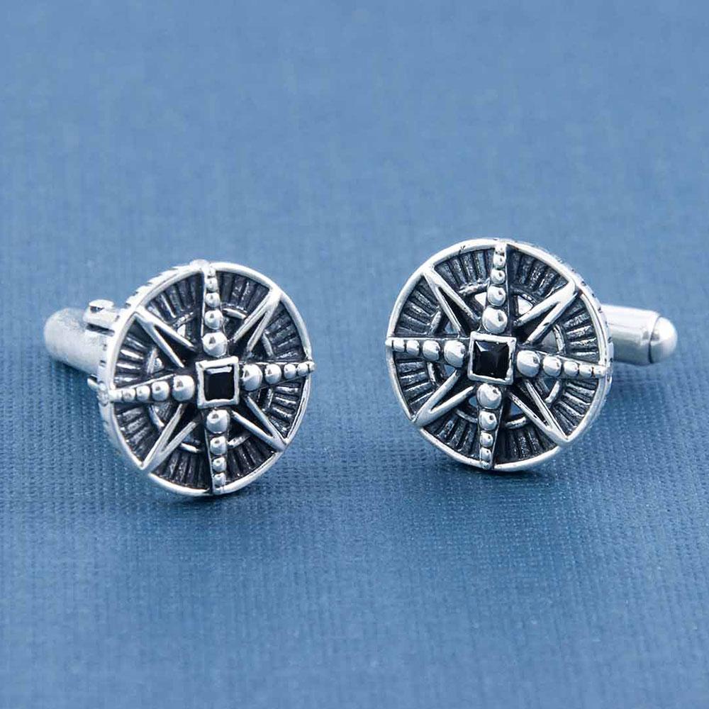 True North Compass Silver Cufflinks